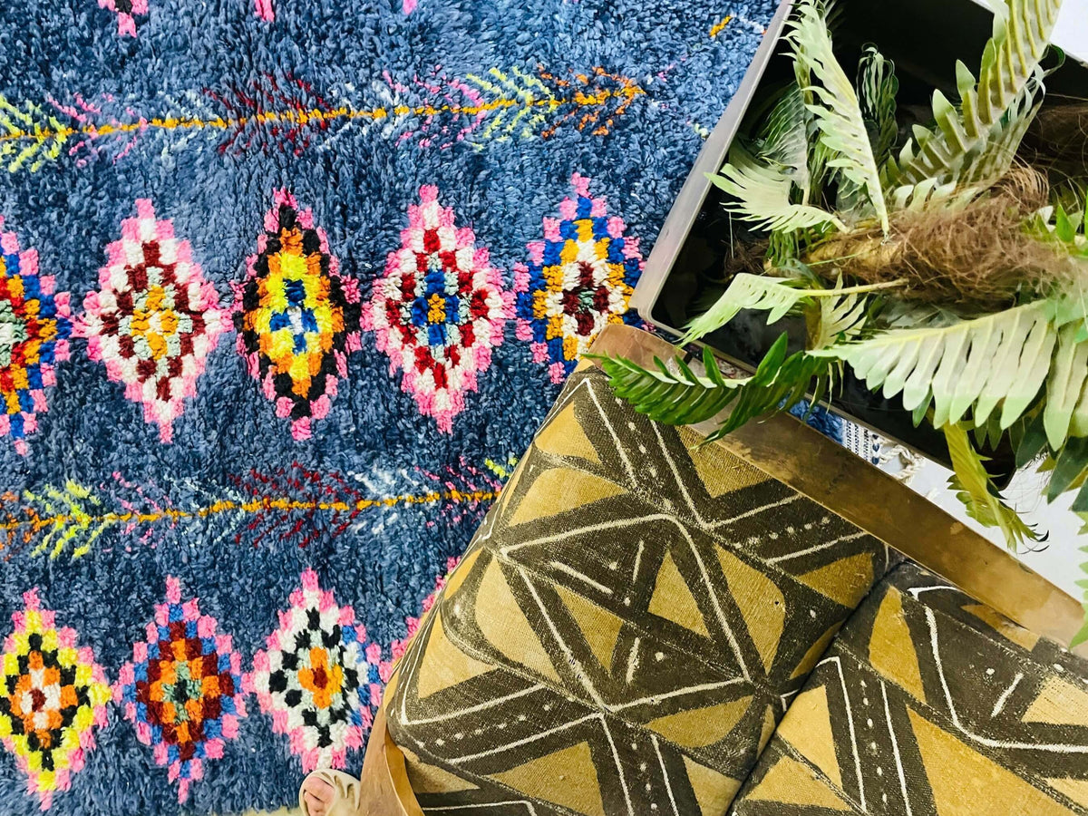 Blue Beni Ourain rug 6x6 ft - N7233 – The Wool Rugs