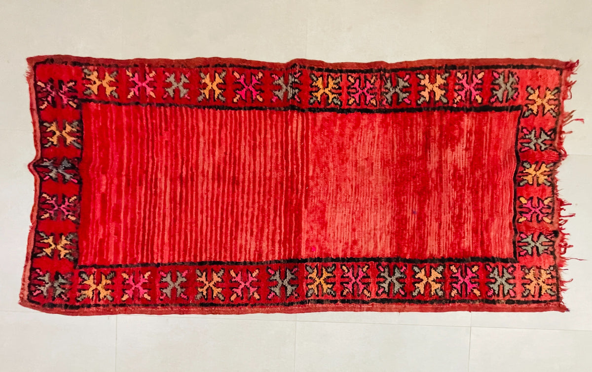 Traditional Moroccan Red Wool Rug 3x7 ft - N7038 – The Wool Rugs