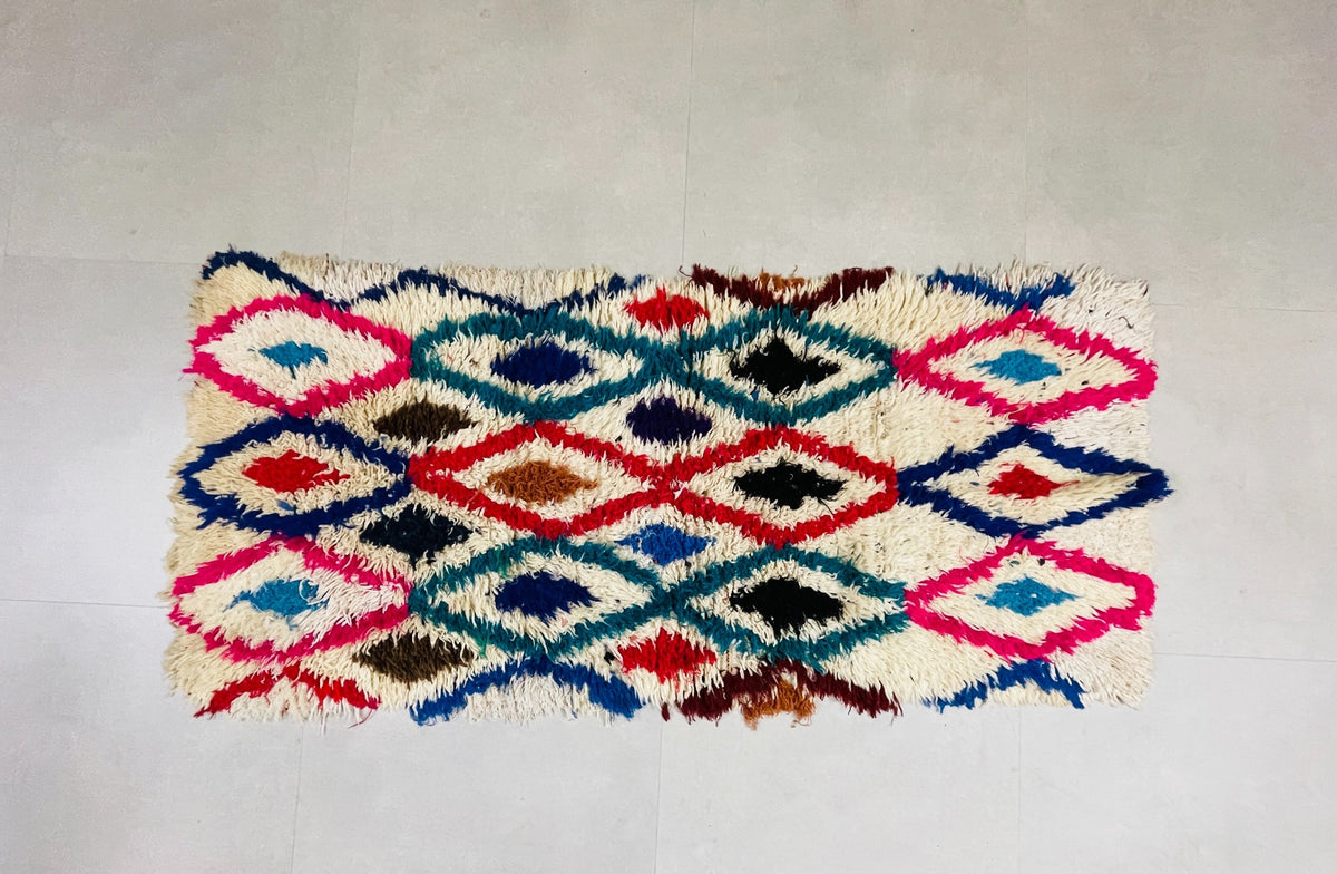 Multicolor Diamond Patterns Moroccan rug 3x6 ft - N7062 – The Wool Rugs