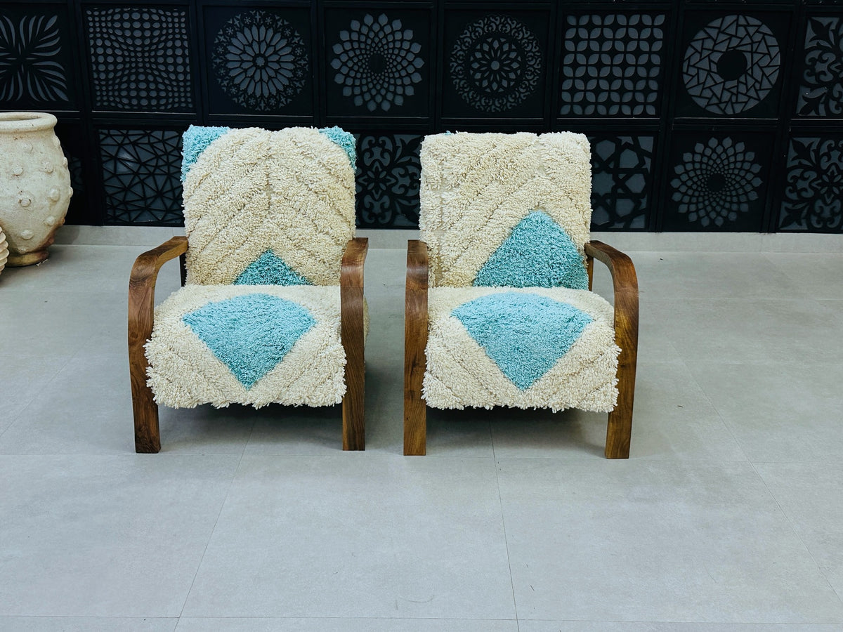 2 set of Moroccan Wool Lounge Chair with Walnut Frame – The Wool Rugs