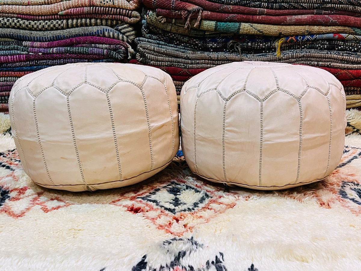 Round leather pouf, cube Moroccan ottoman Pouffe, pouf footstool cover ...