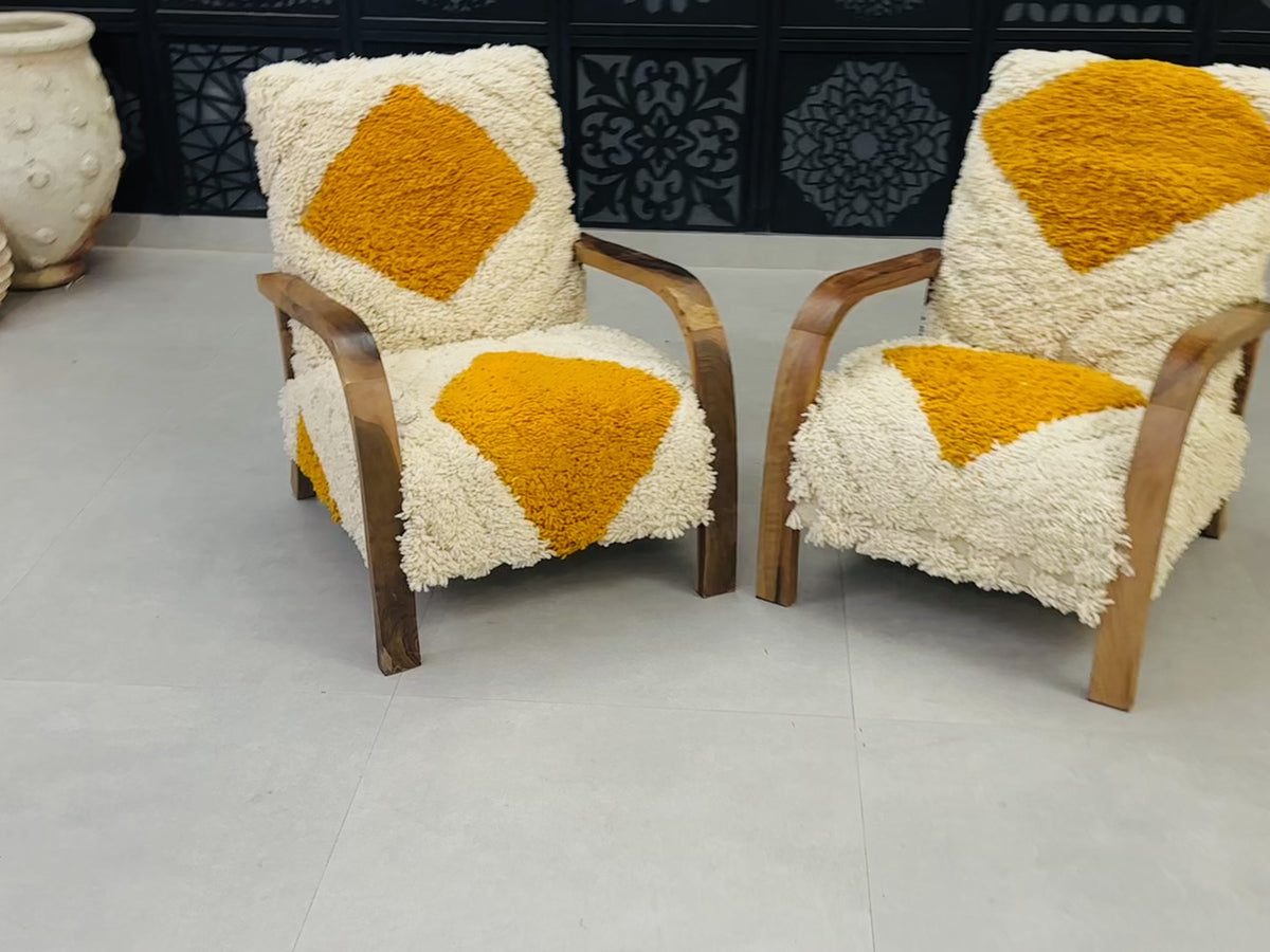 2 set of Moroccan Wool Lounge Chair with Walnut Frame – The Wool Rugs
